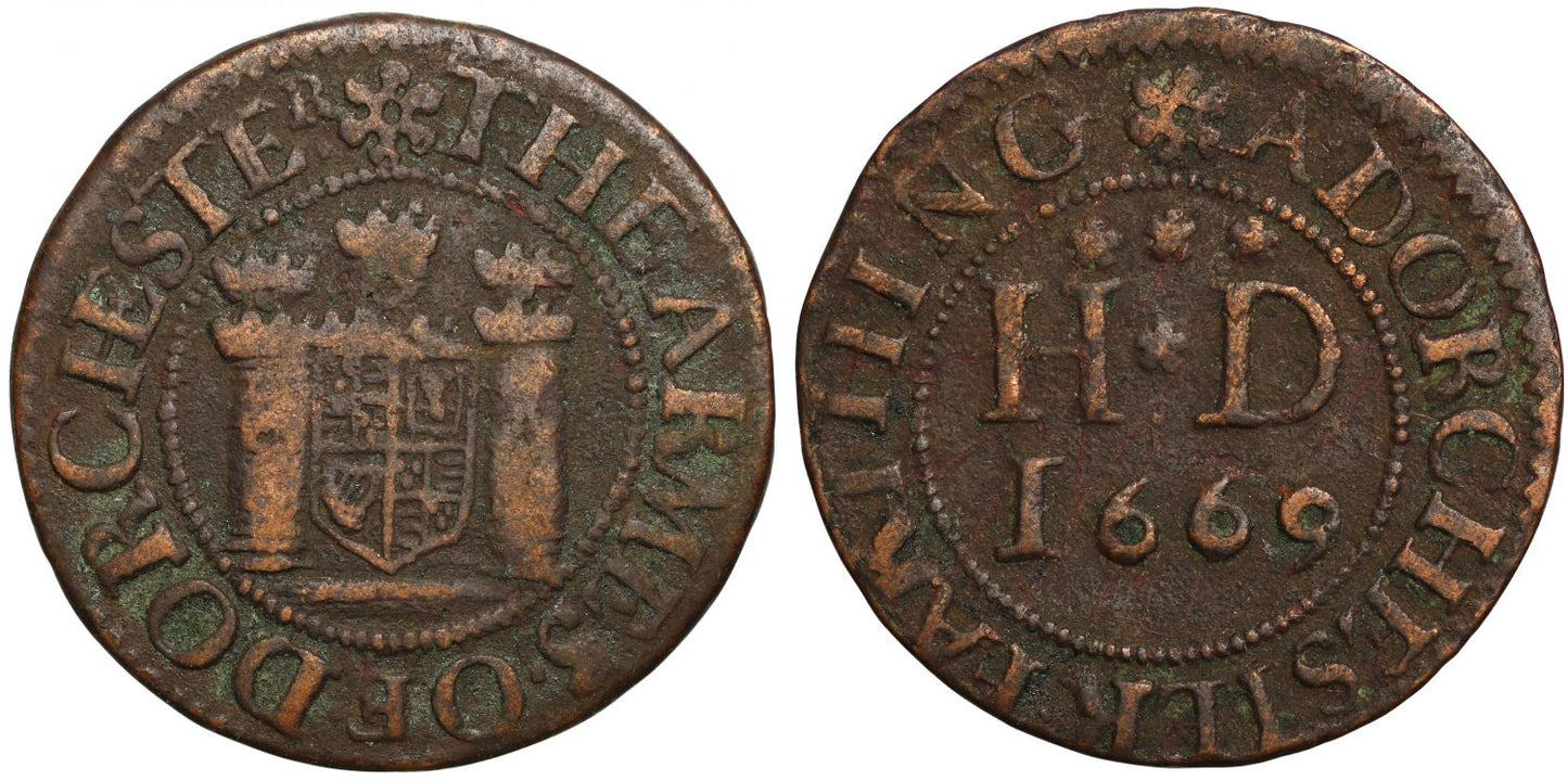 Dorset 17th century Token, Dorchester Town Farthing, 1669