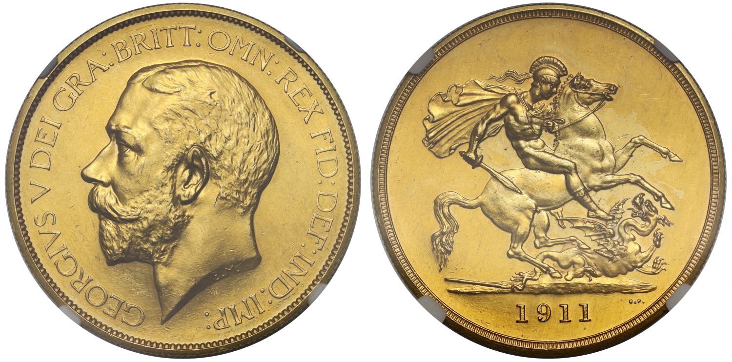 George V 1911 proof Five-Pounds PF58, Coronation issue