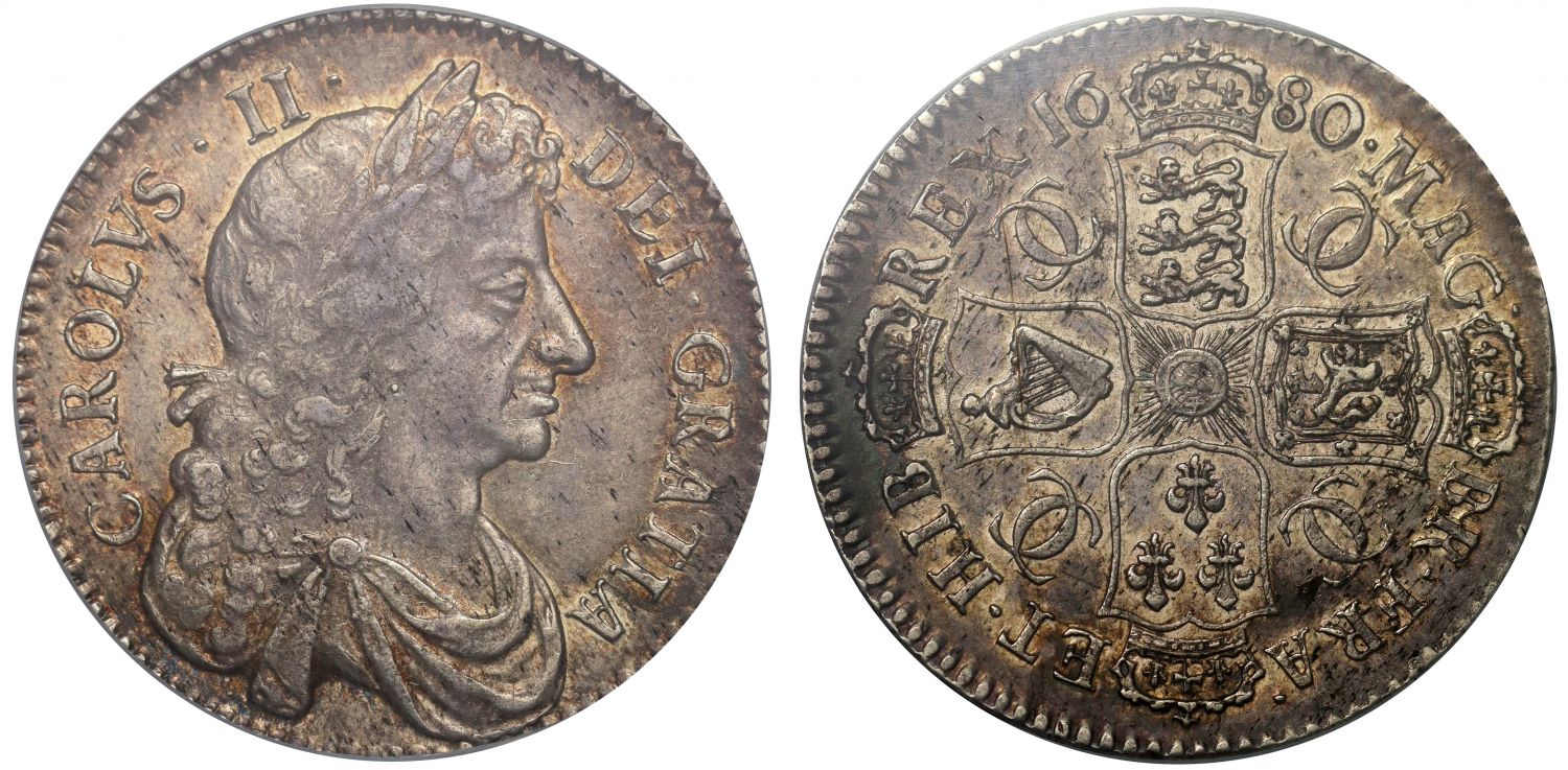 Charles II 1680 Halfcrown CGS VF55, ex Colin Adams Collection