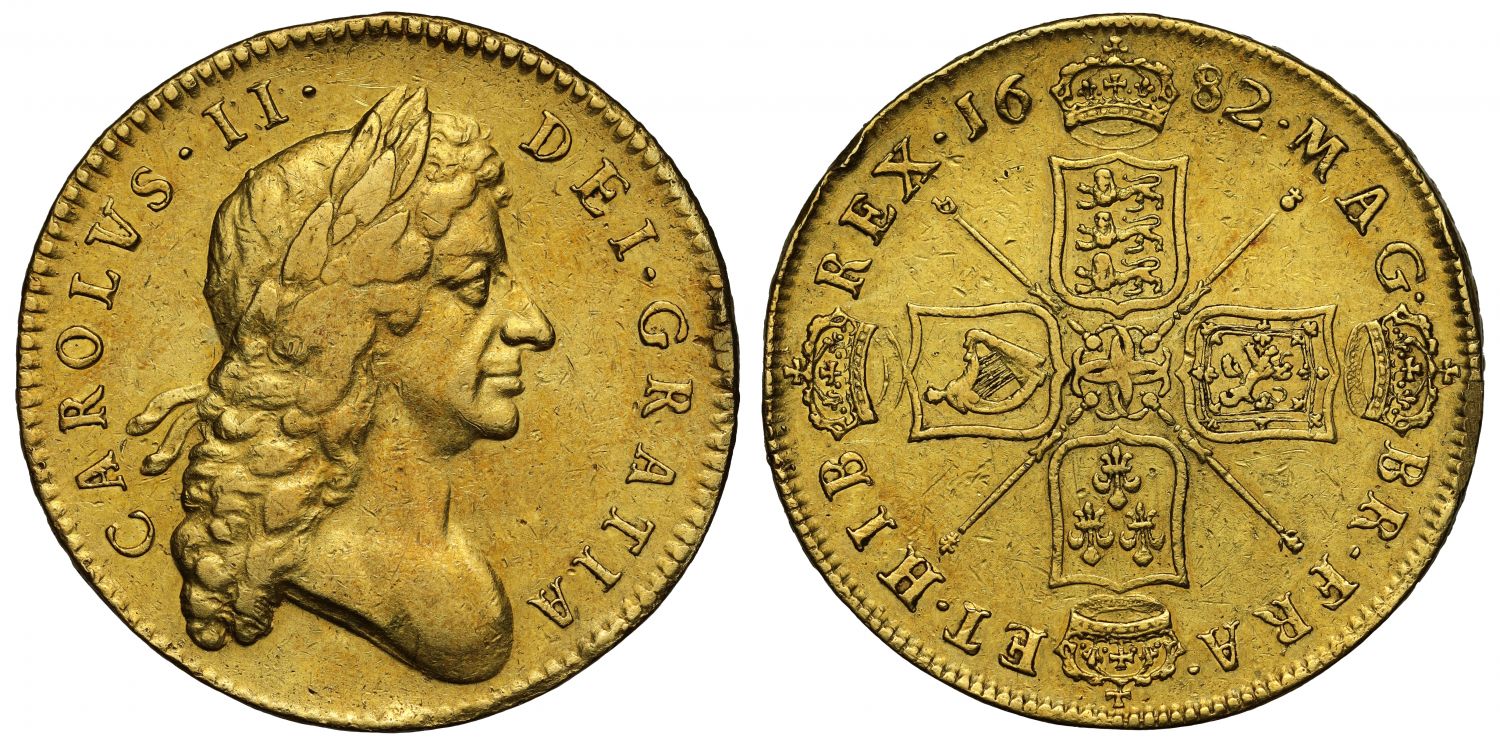Charles II 1682 Five-Guineas, second head
