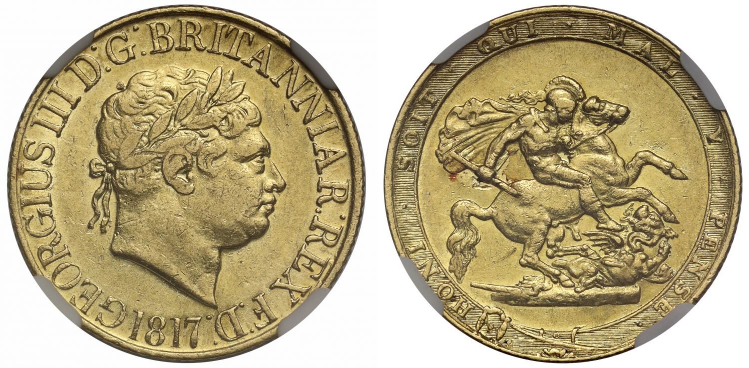 George III 1817 Sovereign, first year of issue NGC AU55