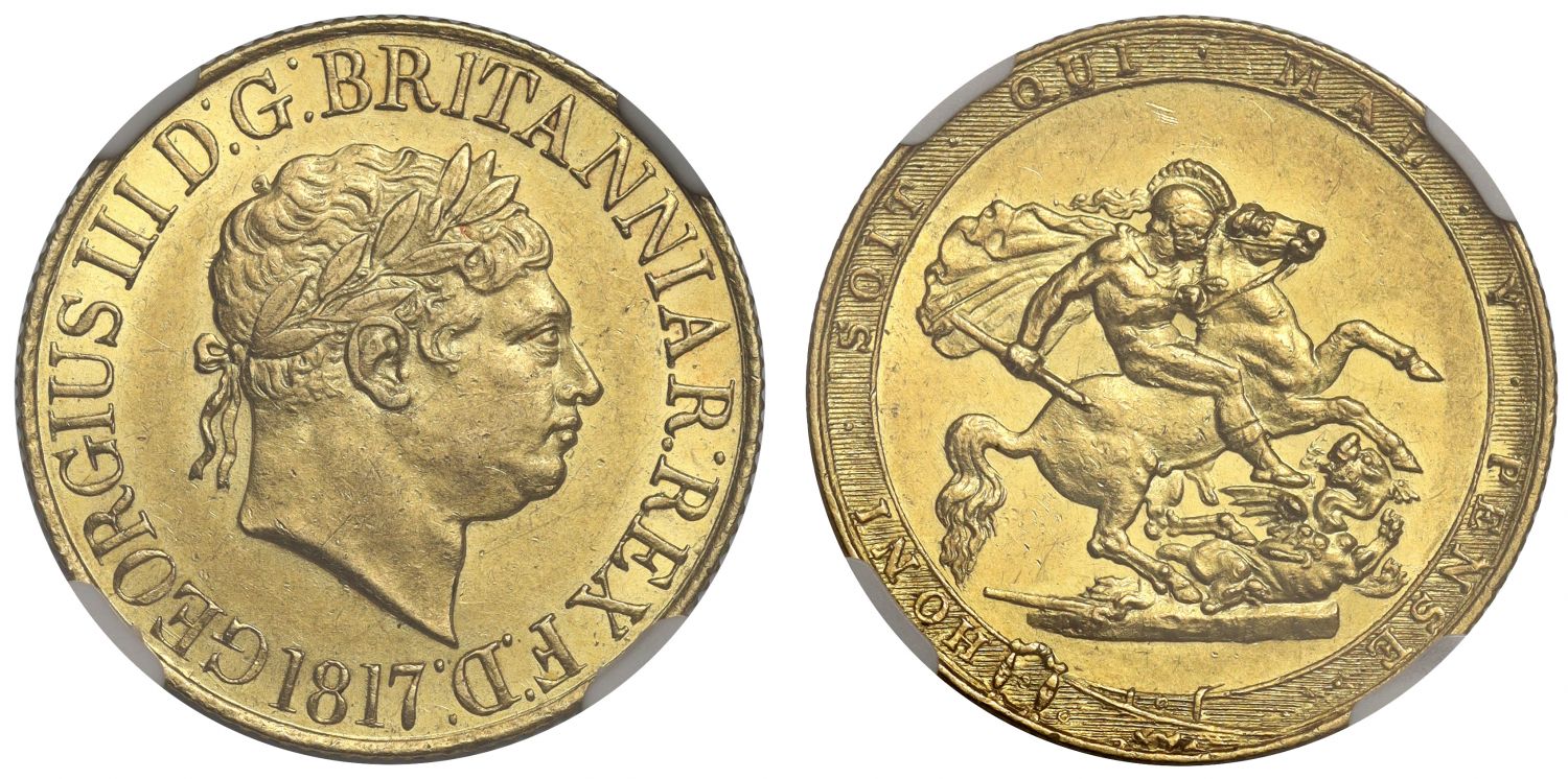 George III 1817 Sovereign AU58, first year of the modern sovereign