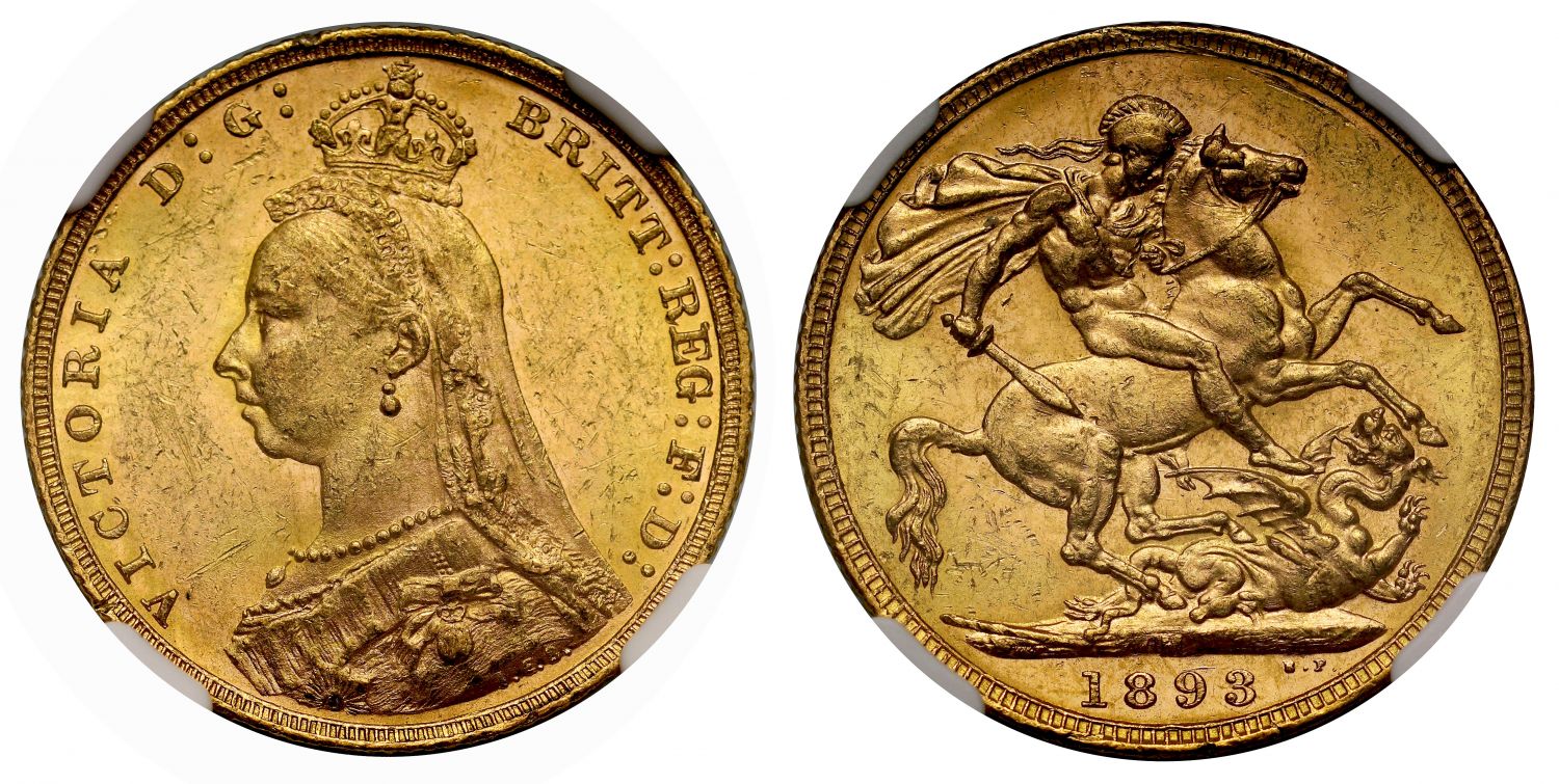 Victoria 1893-M JH Sovereign DISH M18 C NGC MS61