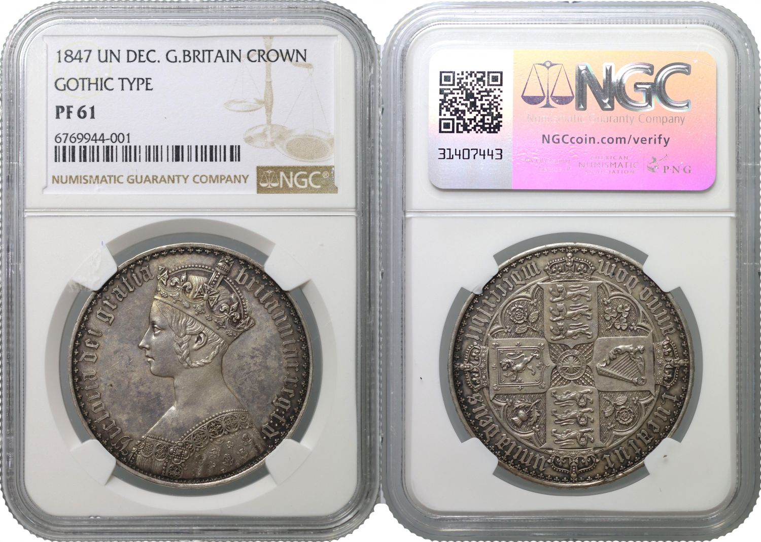 Victoria 1847 Gothic Crown, lettered edge, NGC PF61 the classic Wyon d