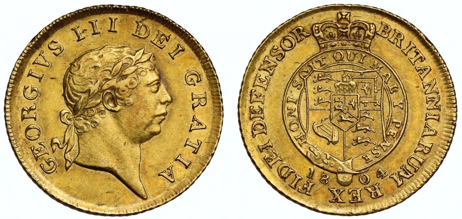 George III 1804 Half-Guinea, Iverson Obv.4 Rev.D, 2nd rarest die combi