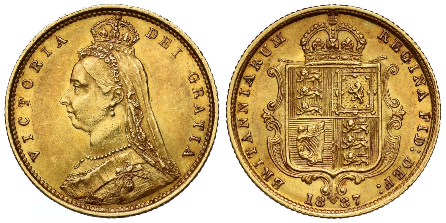 Victoria 1887 Half-Sovereign, plain truncation, DISH L501, high shield