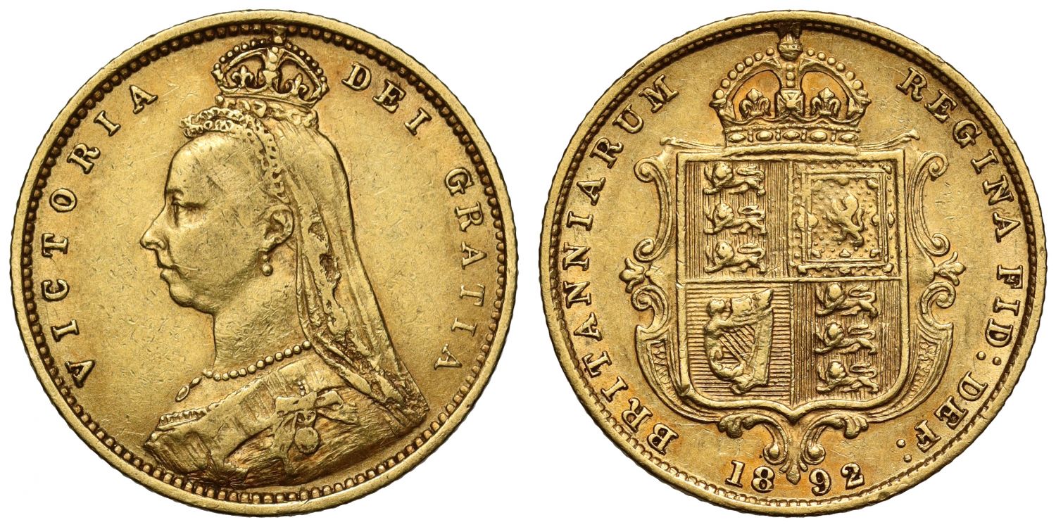 Victoria 1892 Half-Sovereign, high shield, plain truncation, DISH L514