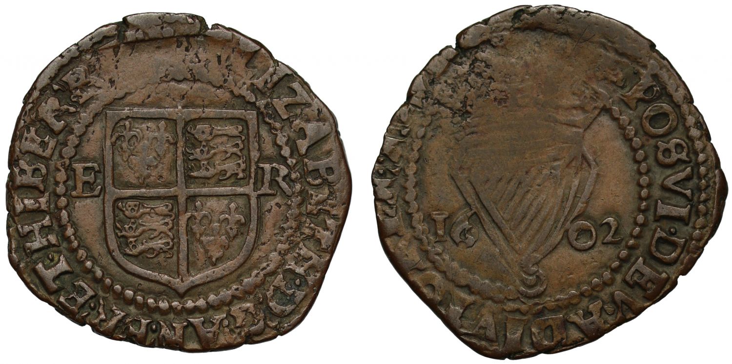 Ireland, Elizabeth I 1602 copper Penny, mint mark martlet