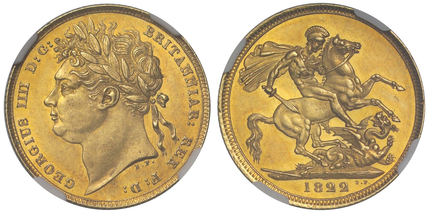 George IV 1822 Sovereign, second year of laureate head, MS62+