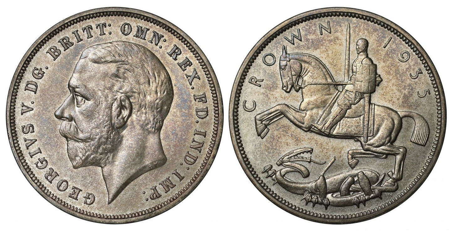 George V 1935 specimen Crown, Silver Jubilee, in original card box