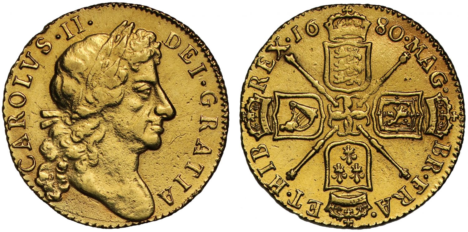 Charles II 1680 Guinea, fourth bust