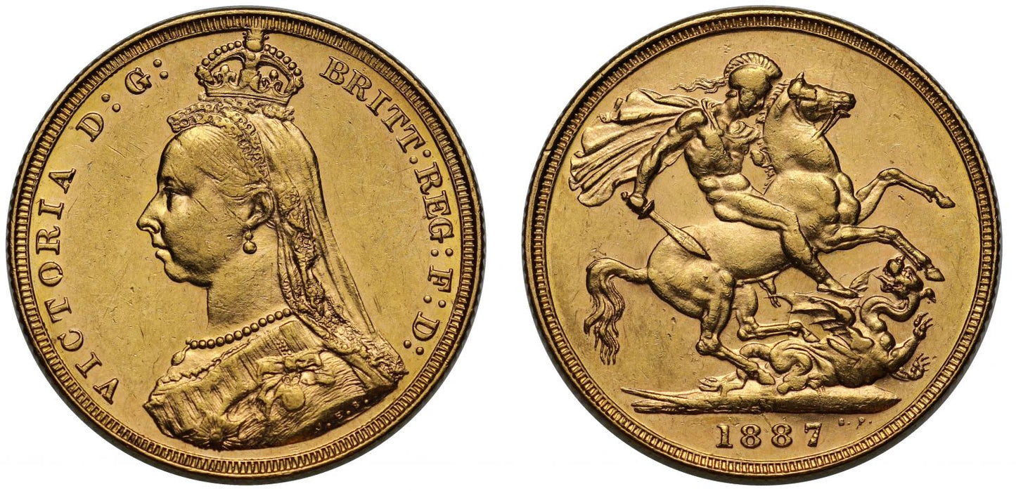 Victoria 1887-M Sovereign Melbourne Mint Dish M1 AU55