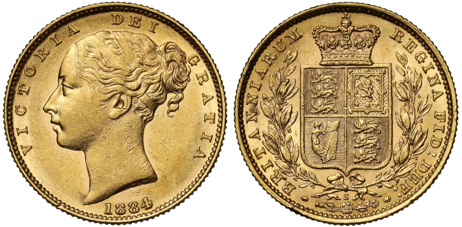 Victoria 1884-S Sovereign Sydney Mint, young head, shield reverse
