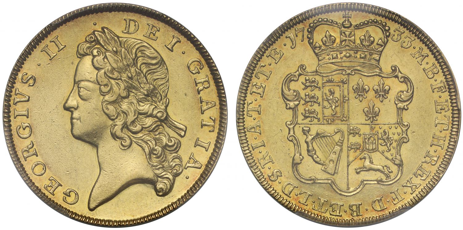 George II 1733 Pattern Two-Guinea, extremely rare PCGS PR53